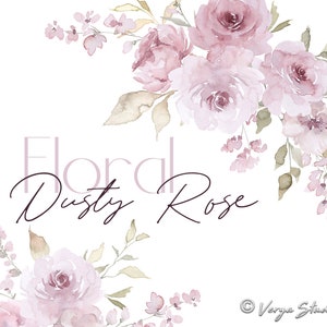 Dusty Pink Clipart Watercolor Floral Clip Art, Dusty Rose Flowers ...