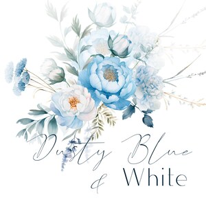 Dusty Blue White Watercolor Floral Clipart Ivory Blue Peonies Flowers ...