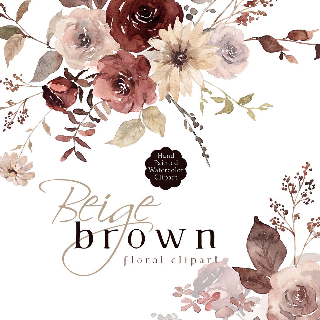 Boho Autumn Flowers Clipart Taupe Brown Marsala Blush Watercolor Wild ...