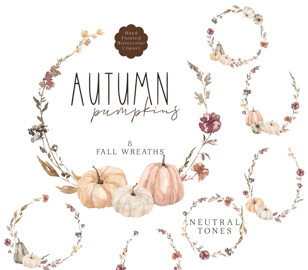 Fall Clip Art Autumn Watercolor Pumpkin Clipart 8 Fall Leaves Pumpkins ...