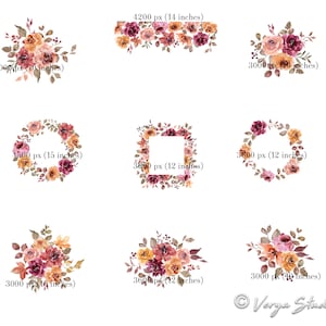 Autumn Clipart Watercolor Fall Floral Clipart Bouquets Wreath Border ...