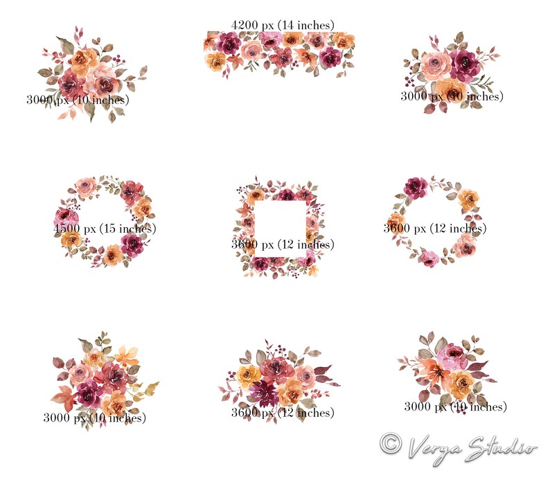 Autumn Clipart Watercolor Fall Floral Clipart Bouquets Wreath Border ...