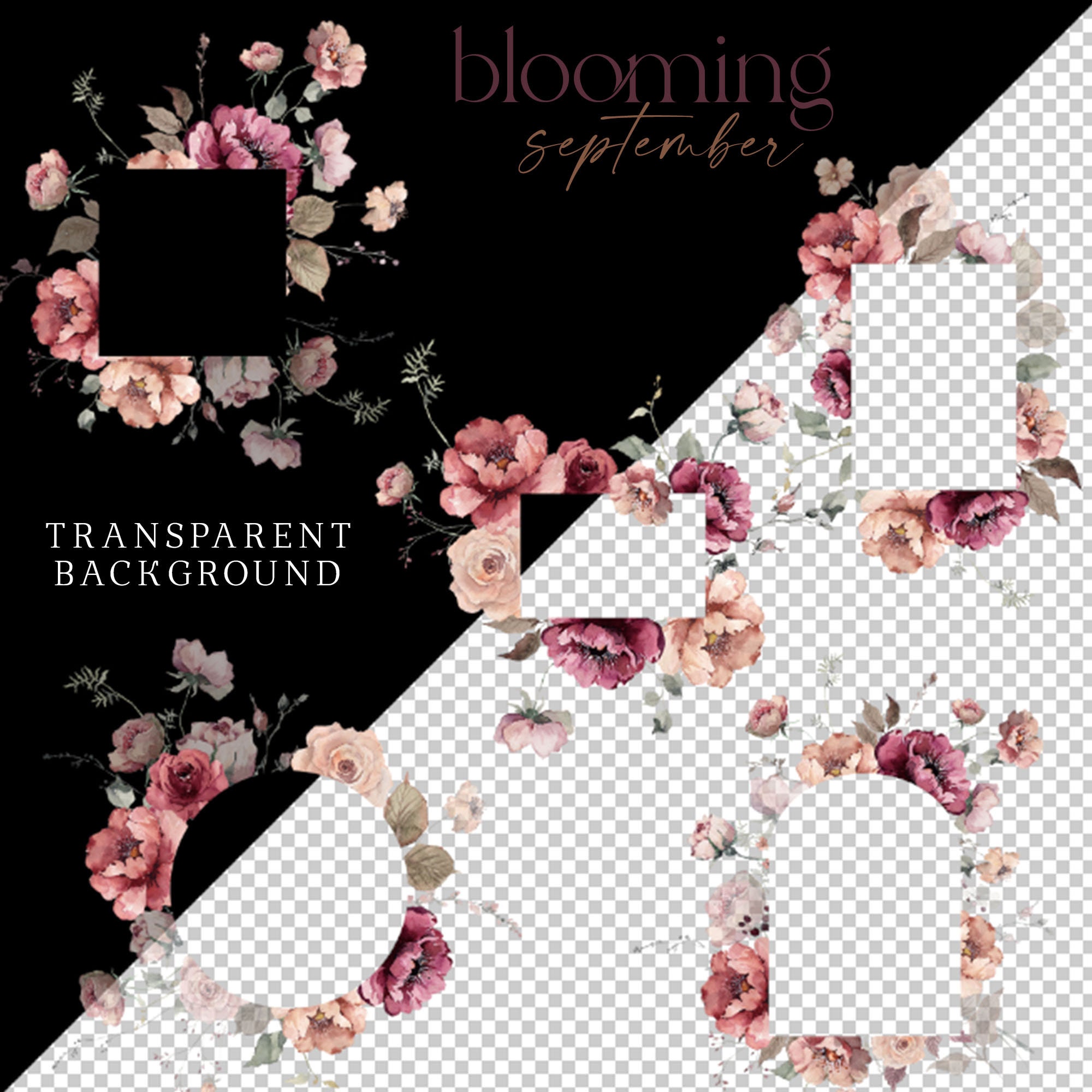 Burgundy Beige Floral Clipart Marsala Fall Clipart Watercolor Flowers ...