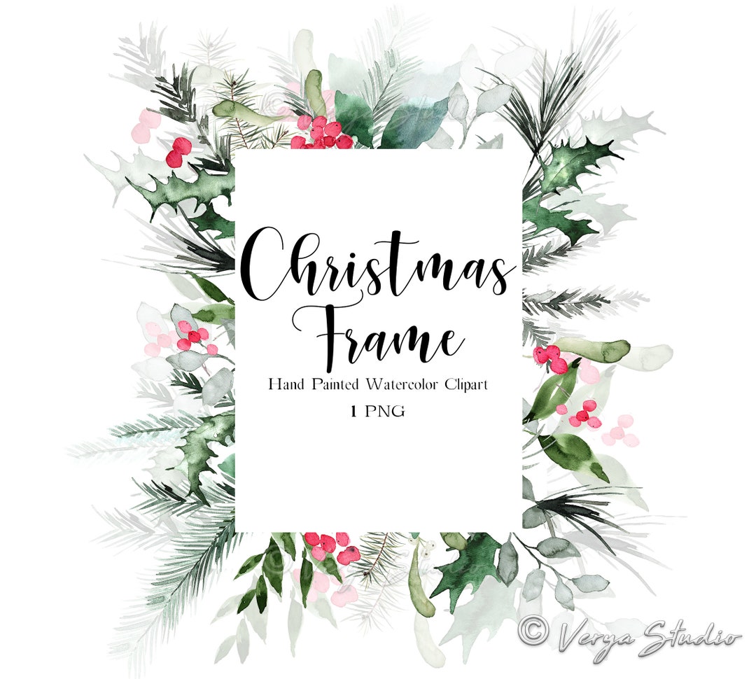 Christmas Frame Watercolor Christmas Clipart Holiday Photo Frame Xmas ...