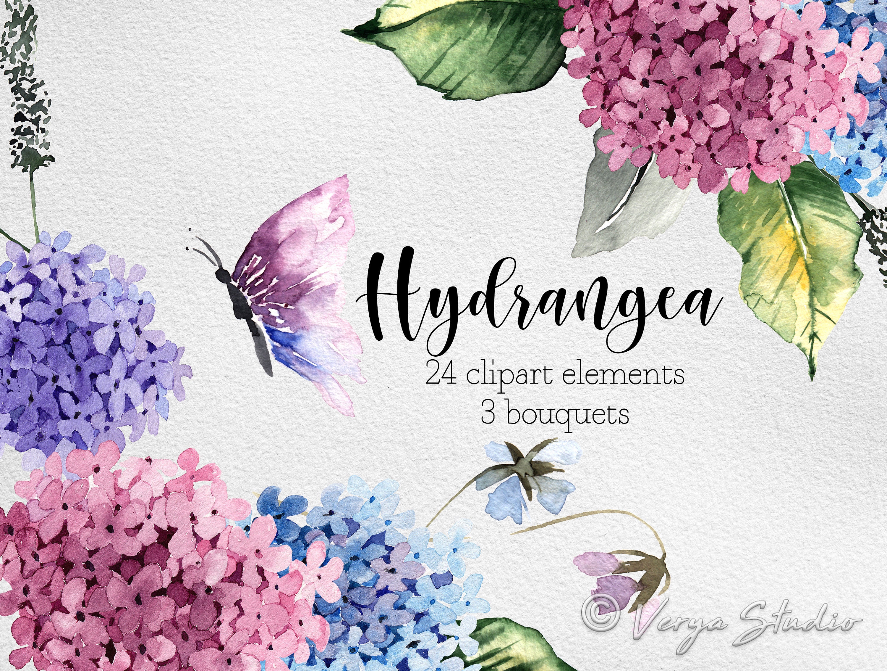 Card Making & Stationery Materials Hydrangea watercolor bouquets clip ...