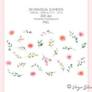 Peach Blush Watercolor Flowers Clipart Floral Clip Art Orange Pink ...