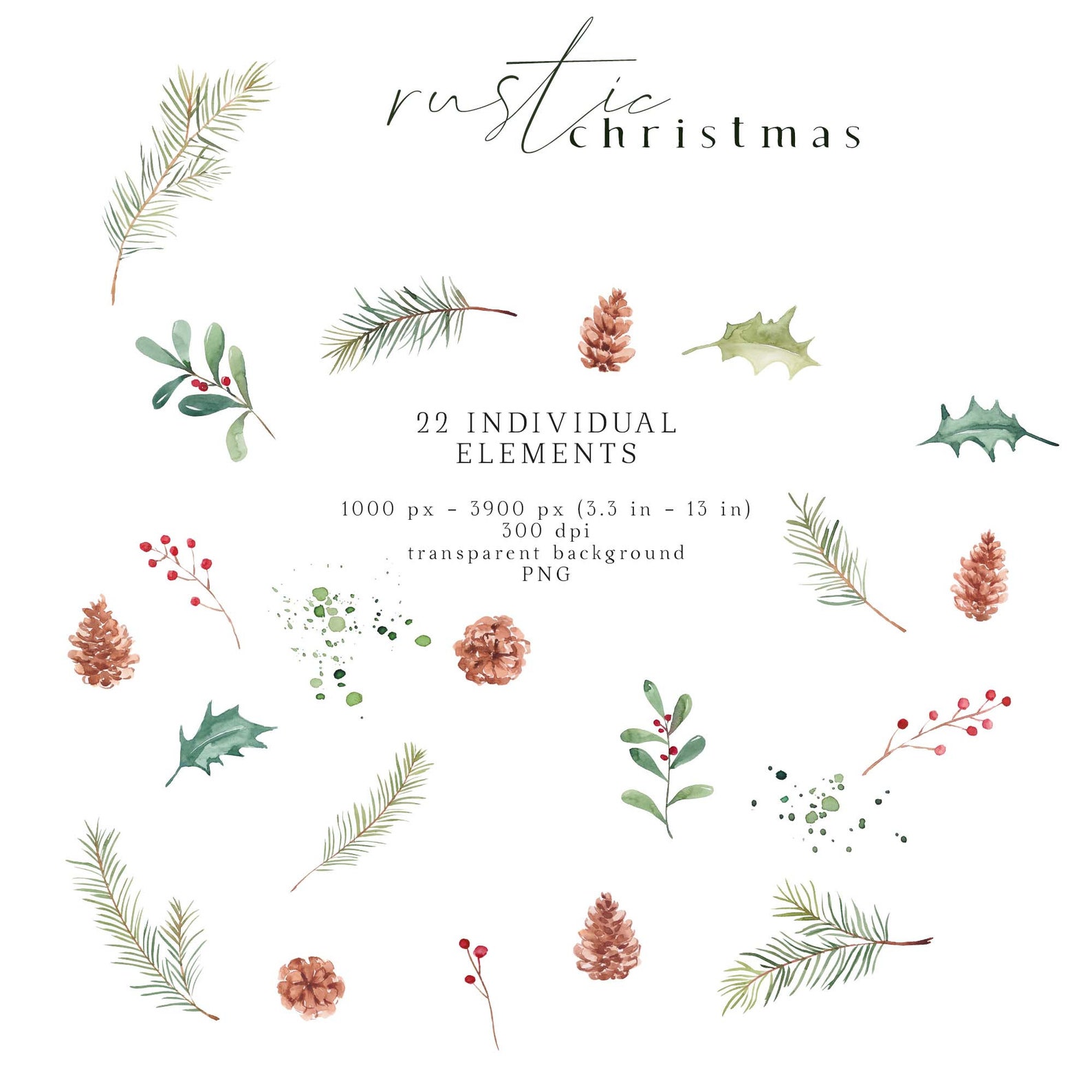 Pine Winter Berries Clipart Watercolor Christmas Clip Art Pine Cones ...