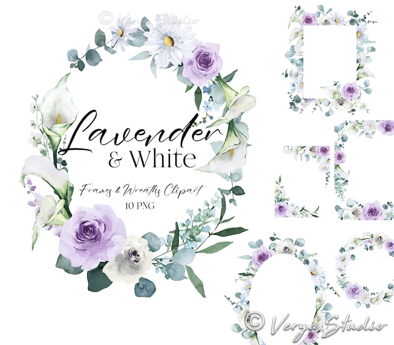 Lavender & White Watercolor Floral Clipart Frames Clip Art - Etsy