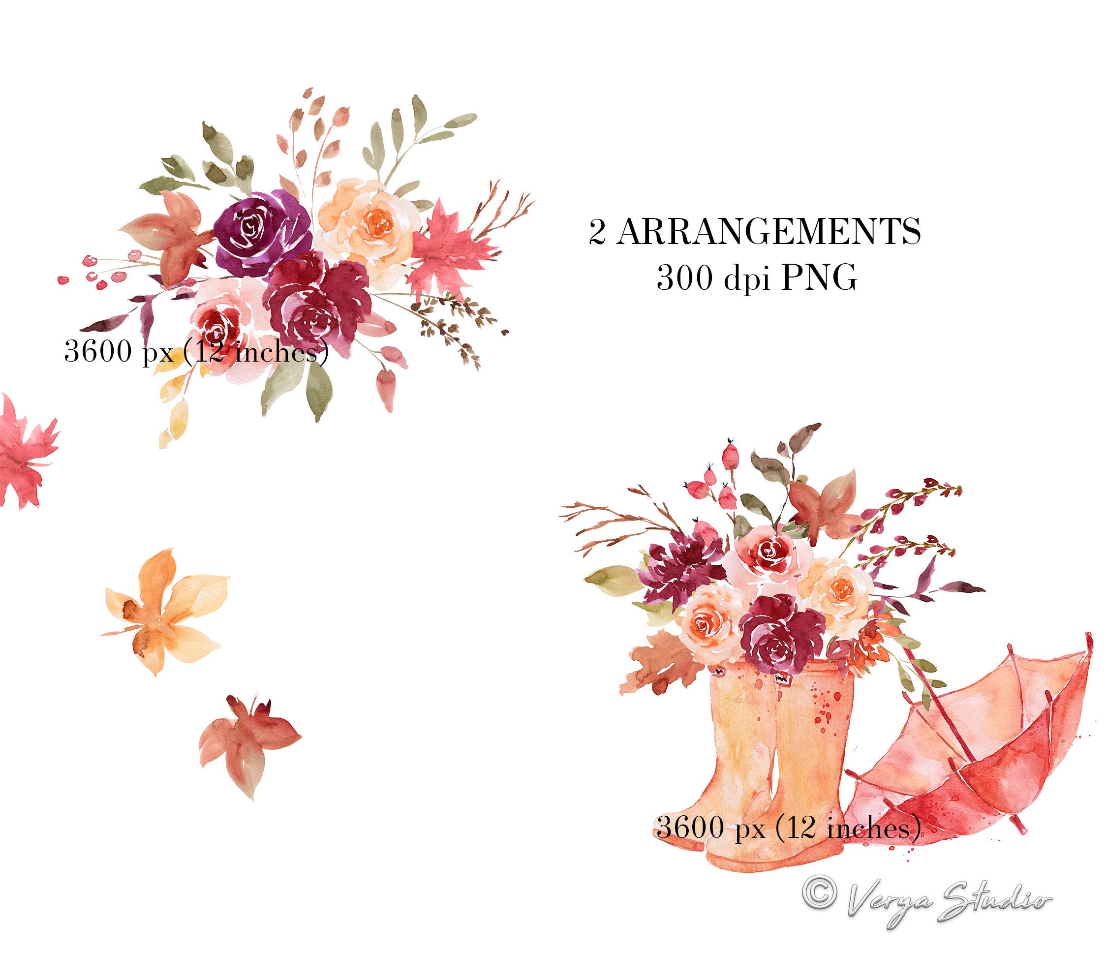 Autumn Watercolor Clipart Fall Clipart Peach Burguny Purple | Etsy