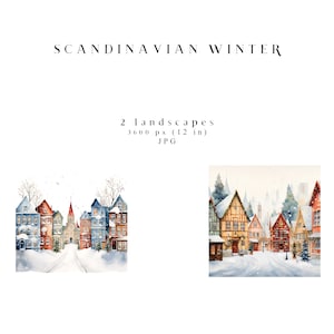 Christmas Clipart Scandinavian Winter City Village Houses Street Clip ...