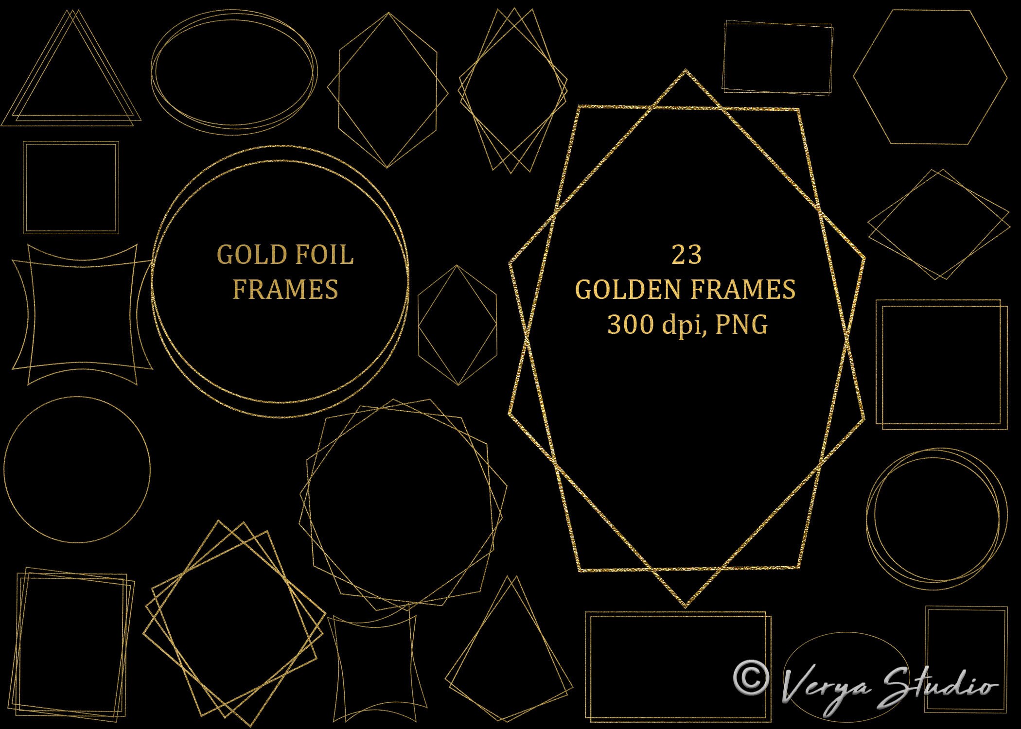 Gold Frame Clipart PNG Set Minimalist Golden Frames Geometric - Etsy ...
