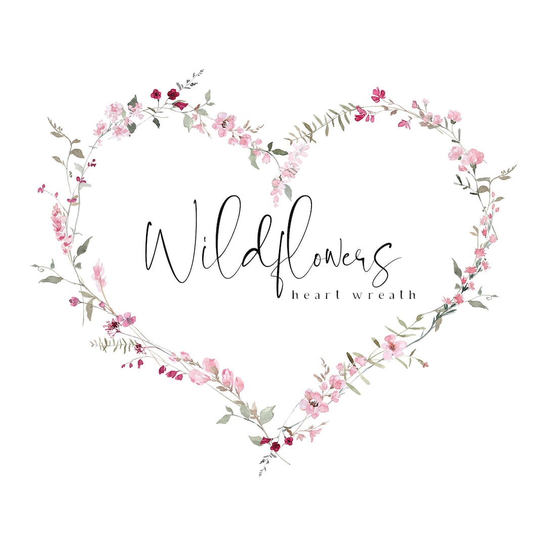 Wildflowers Heart Wreath, Watercolor Floral Clipart, Vilentines Day ...