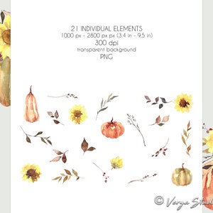 Rustic Watercolor Fall Floral Clipart, Sunflowers Bouquet PNG, Floral ...