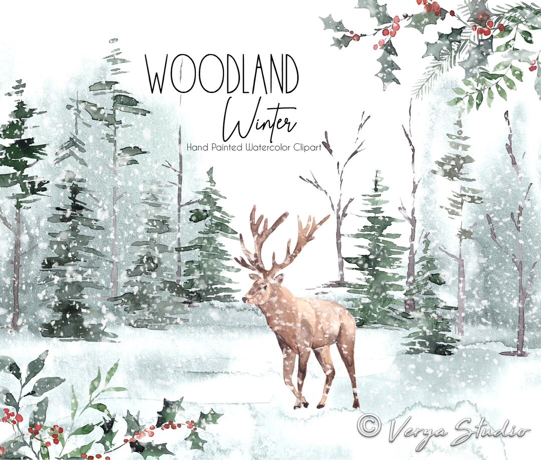 Christmas Clipart, Watercolor Winter Clip Art, Rustic Christmas PNG ...