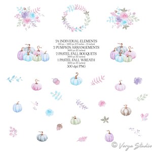Pastel Fall Clipart Watercolor Autumn Clip Art Light Pink Blue White ...