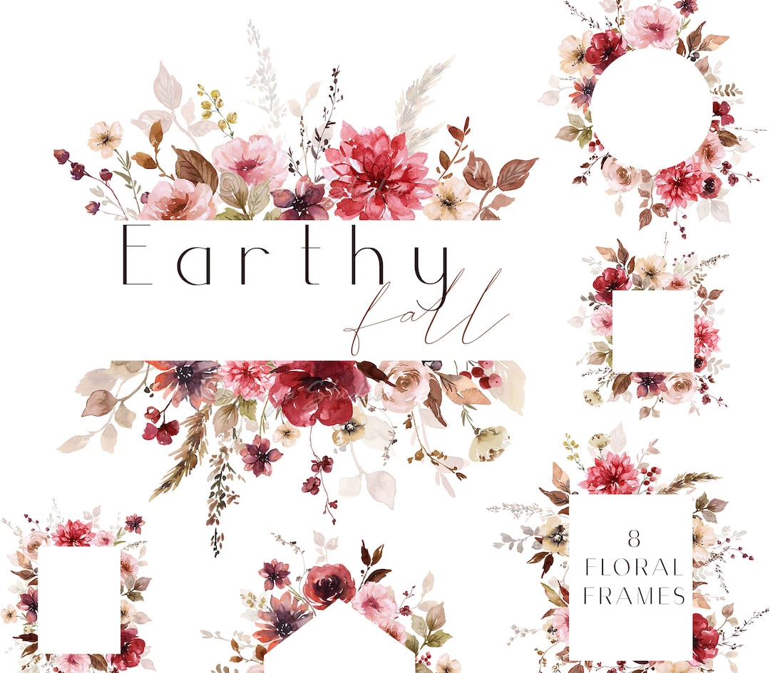 Fall Floral Frames Clipart - Watercolor Flowers, Burgundy Marsala ...