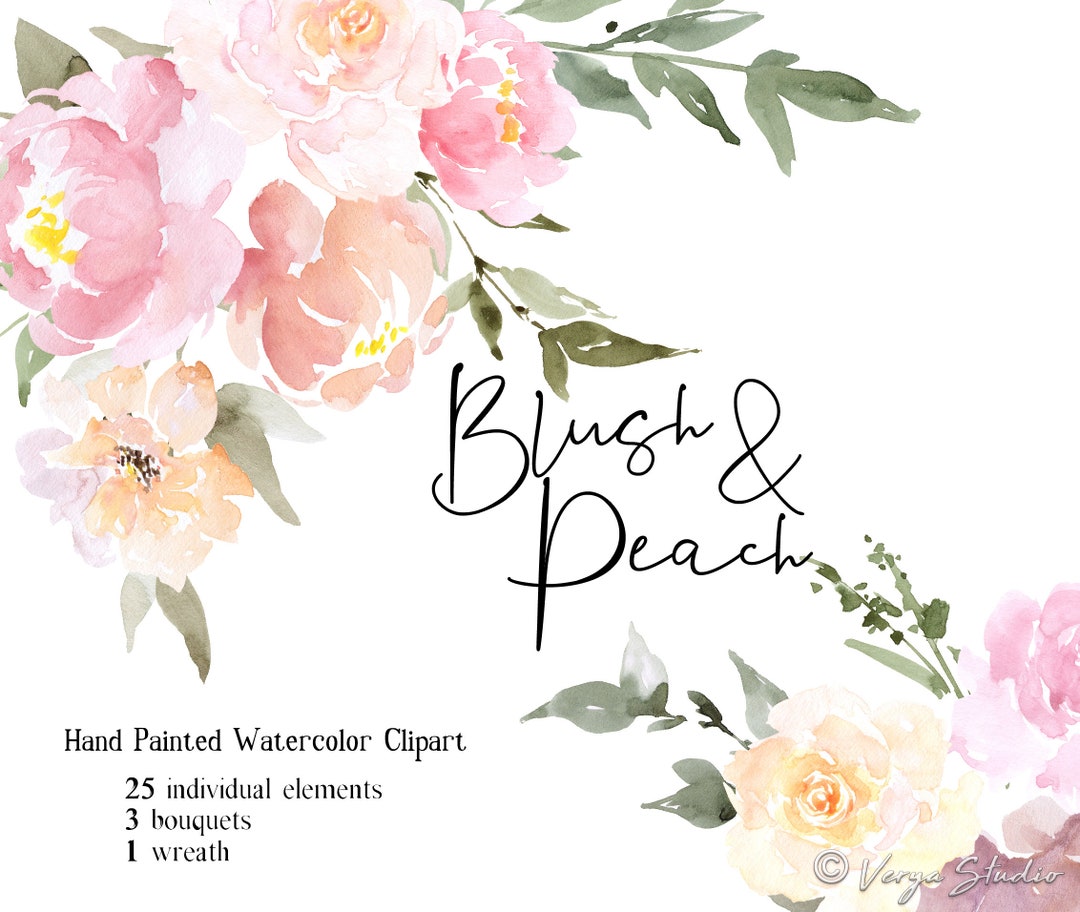 Watercolor Flowers Clipart Peach Blush Peonies Clip Art Wedding Clipart ...