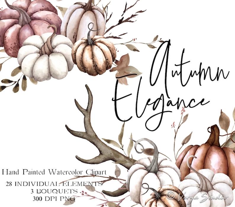 Autumn Watercolor Clipart Fall Clipart Neutral Farmhouse - Etsy