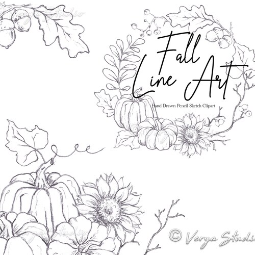 Fall Clipart Autumn Clip Art Hand Drawn Line Art Fall - Etsy