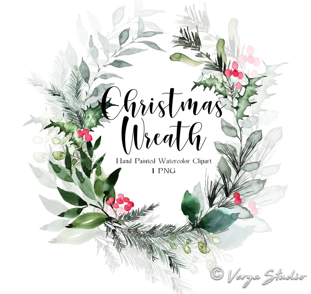 Watercolor Christmas Wreath Winter Clipart Xmas Clipart Greenery ...