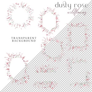 Dusty Pink Floral Frames Clipart Watercolor Wild Flowers Clip Art ...