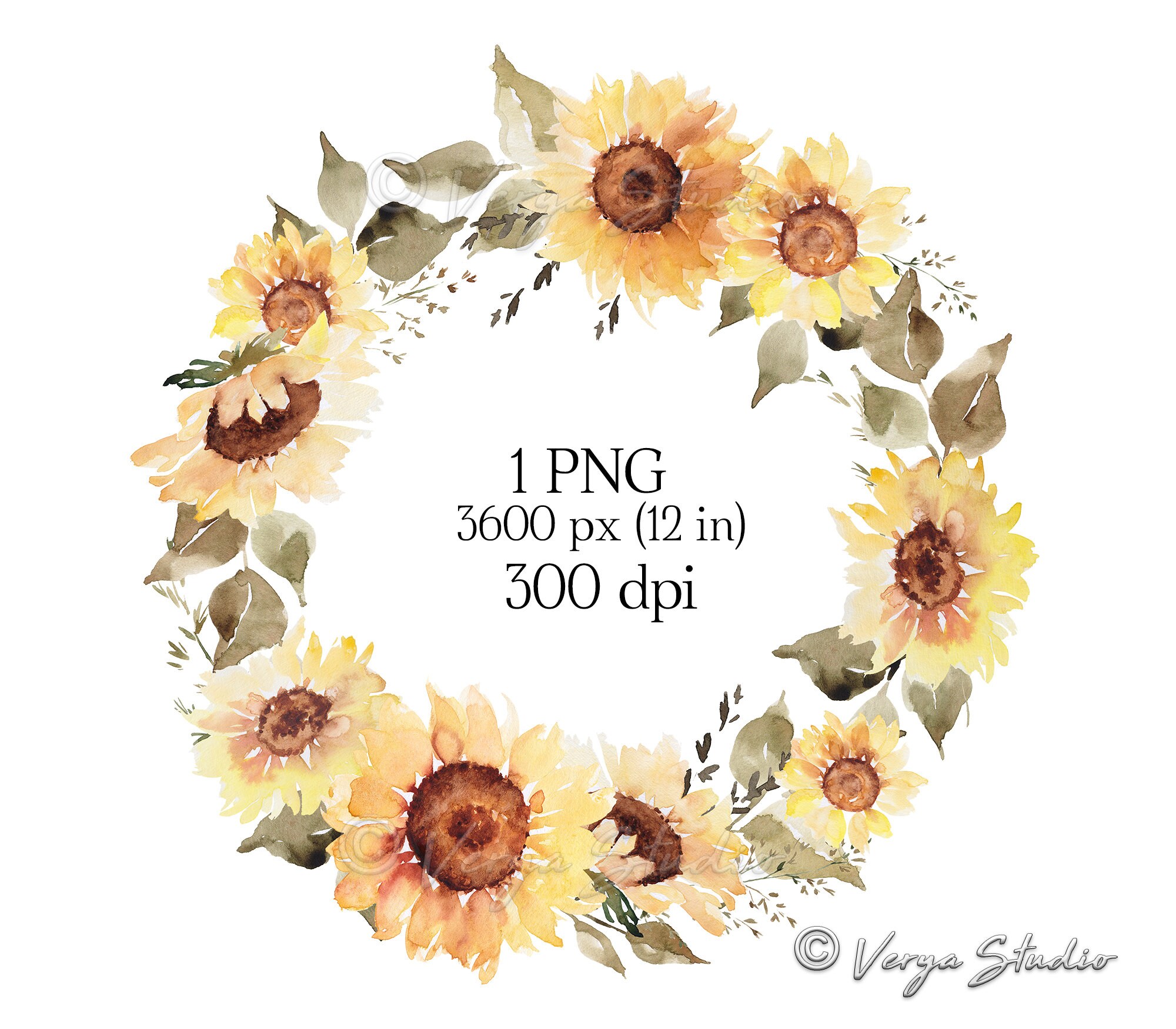 Sunflowers Wreath Watercolor Sunflowers Floral Clipart Fall - Etsy
