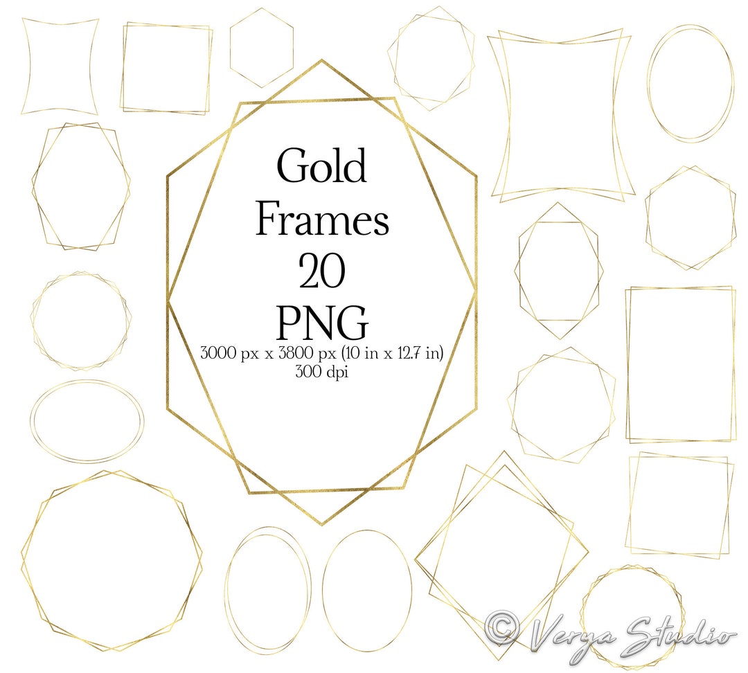 Gold Frame Clipart | Geometric Golden Frames, DIY Wedding Invitations ...