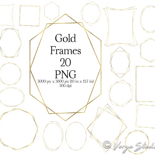 Gold Frame Clipart Geometric Golden Frames DIY Wedding | Etsy
