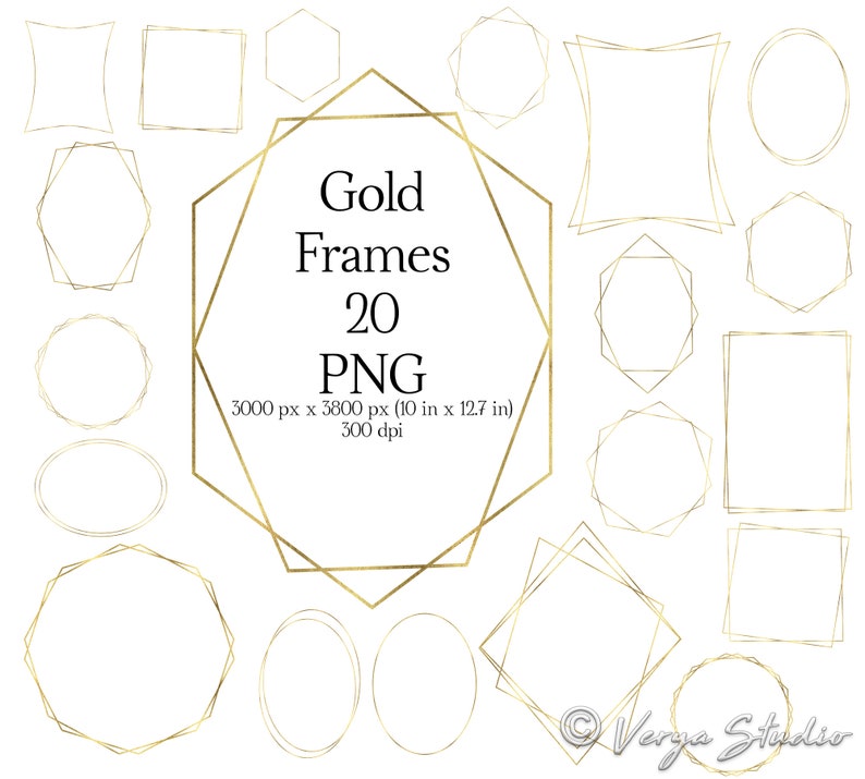 Gold Frame Clipart | Geometric Golden Frames, DIY Wedding Invitations ...
