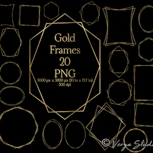 Gold Frame Clipart | Geometric Golden Frames, DIY Wedding Invitations ...