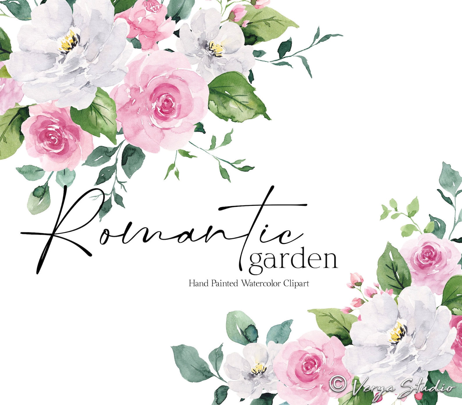 White Pink Watercolor Flowers Clipart Floral Clip Art Blush - Etsy