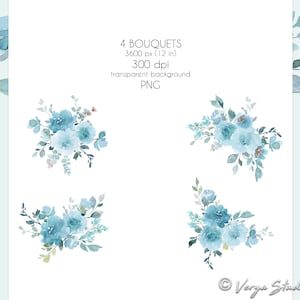 Teal Watercolor Floral Clipart Blue Green Flowers Clipart Light Bright ...
