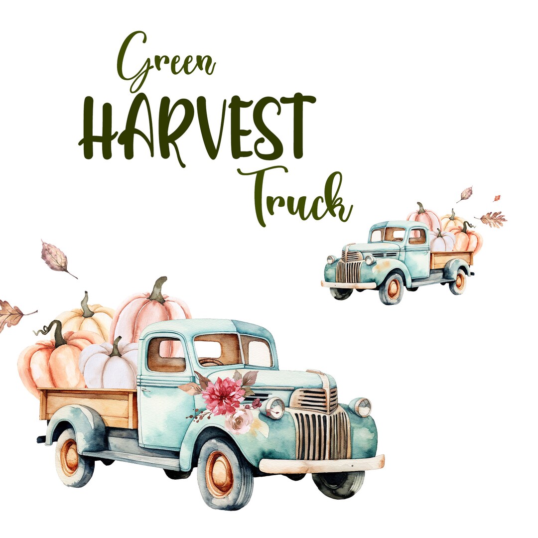 Fall Truck With Pumpkins Clipart Watercolor Autumn Clip Art Set Vintage ...