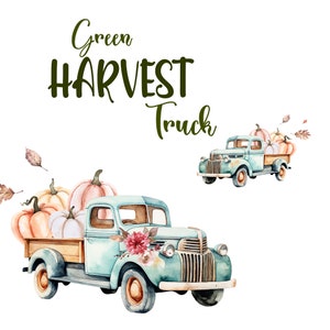 Fall Truck With Pumpkins Clipart Watercolor Autumn Clip Art Set Vintage ...