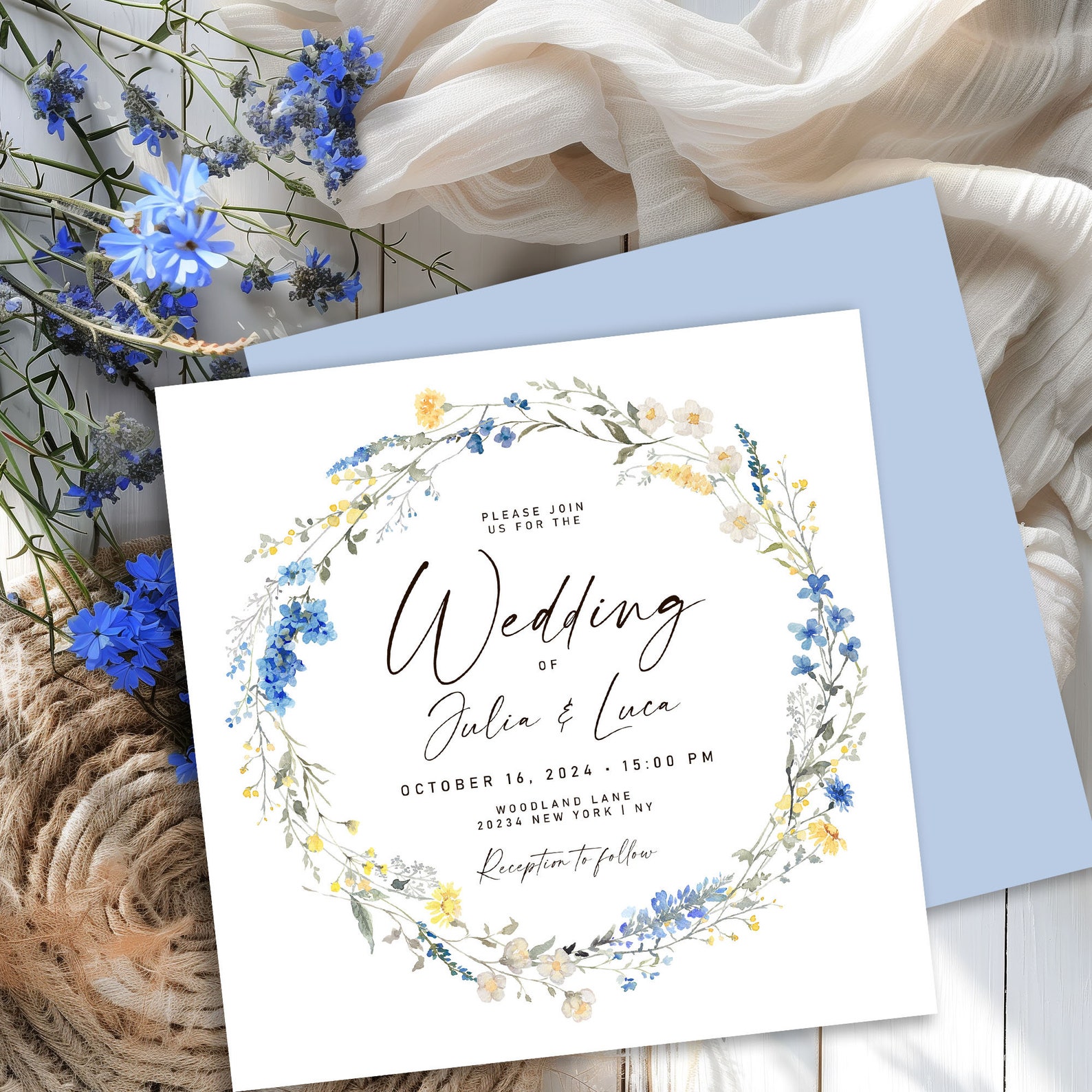 Midsummer Blue Floral Wreath Clipart Watercolor Wildflowers Clip Art ...