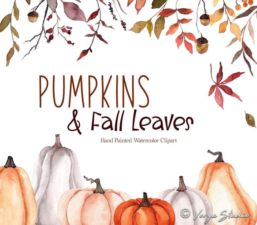 Fall Clipart Leaves Greenery Pumpkins Autumn Elements Watercolor Clip ...