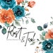Teal Rust Orange Watercolor Flowers Clipart Floral Clip Art Leaves ...