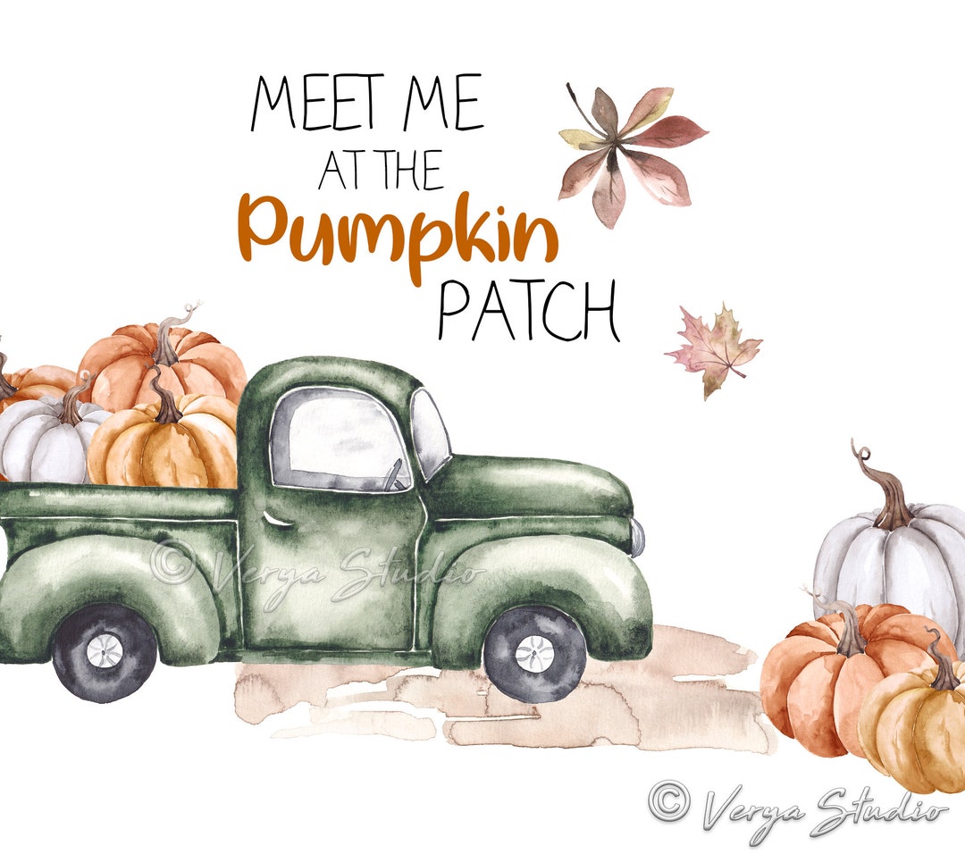 Green Harvest Truck Watercolor Fall Clipart Autumn Clip Art Vintage ...