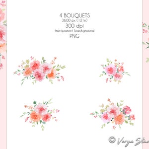 Peach Blush Watercolor Flowers Clipart Floral Clip Art Orange Pink ...