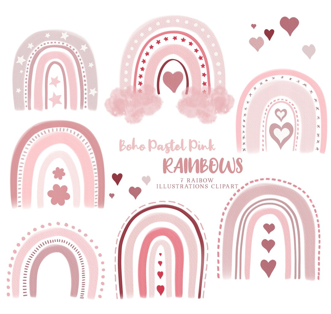 Rainbows Pastel Pink Digital Clipart - Boho Rainbow Clipart Set ...