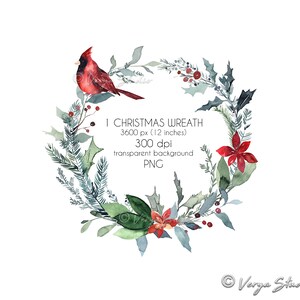 Christmas Wreath Clipart Watercolor Christmas Clip Art Red Cardinal ...
