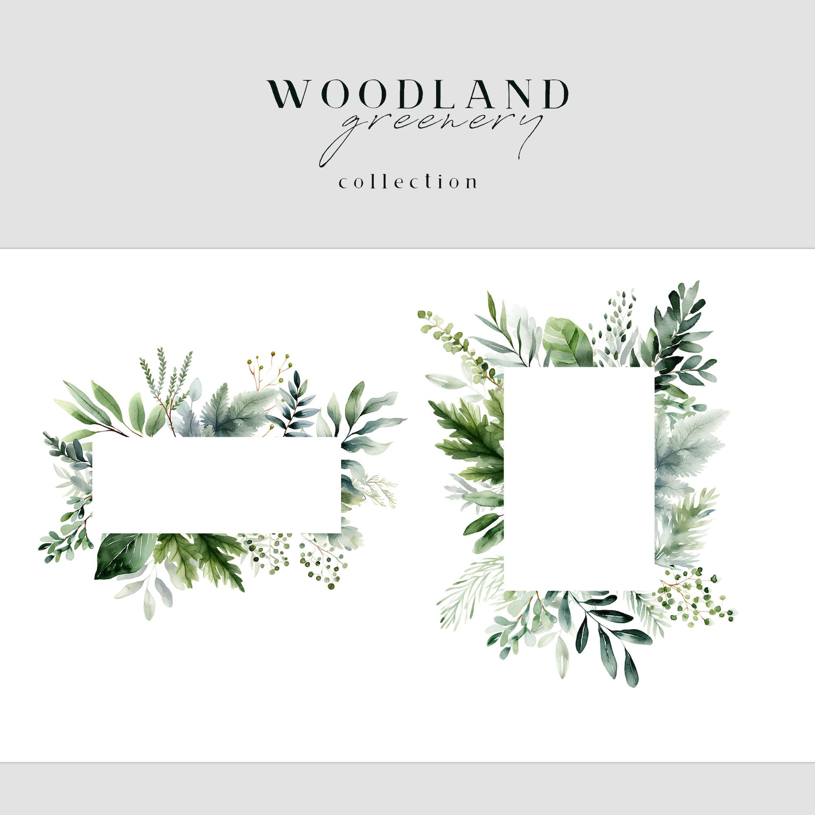 Greenery Frames Clipart Watercolor Botanical Borders Emerald Green ...