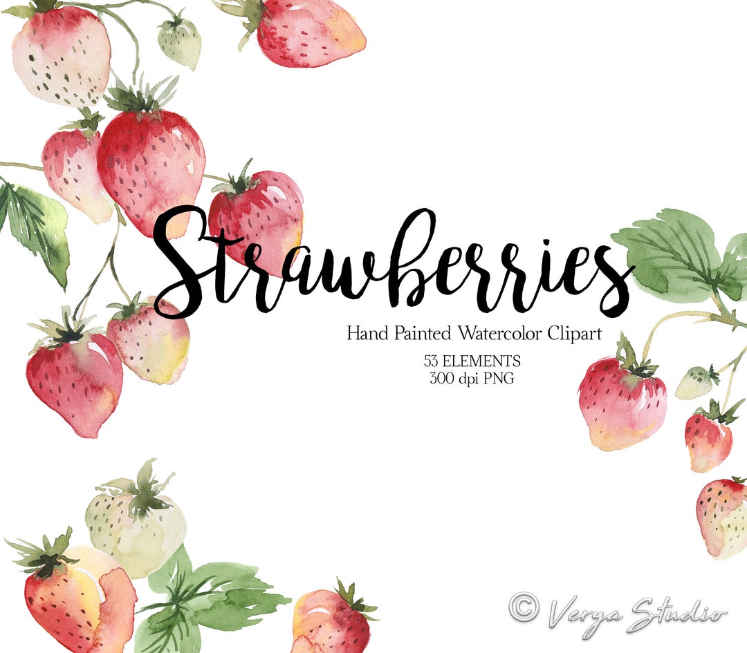 Strawberries Clipart Watercolor Strawberry Clip Art Fruit Greenery ...