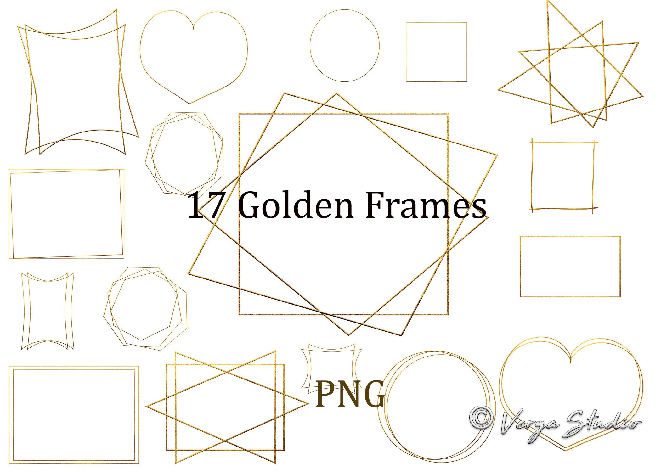 Golden Frames Clipart Geometric Frames Gold Vintage Frames | Etsy