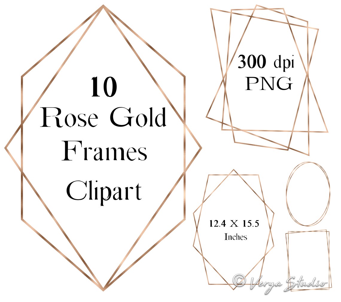 Rose Gold Frames Clipart Polygonal Gold Frames Clip Art Golden - Etsy