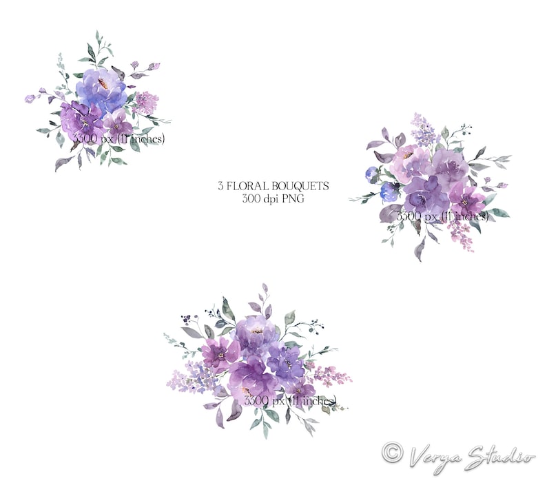 Purple Watercolor Flowers Clipart Floral Clip Art Violet Pink - Etsy