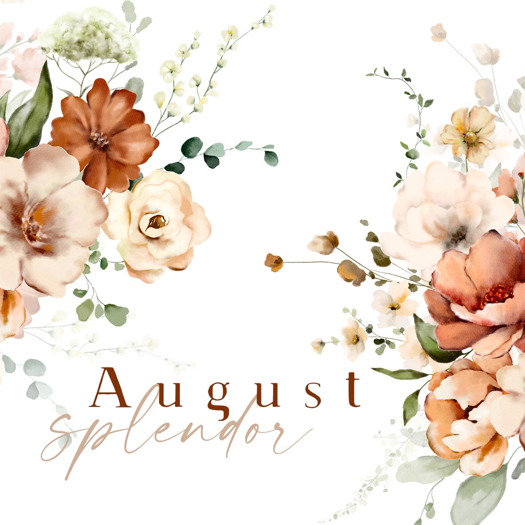 Rust Floral Clipart Watercolor Fall Flowers Clip Art Burnt Orange Beige ...