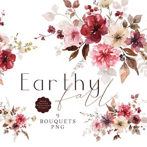 Burgundy Marsala Fall Floral Clipart - Watercolor Flowers, Autumn ...