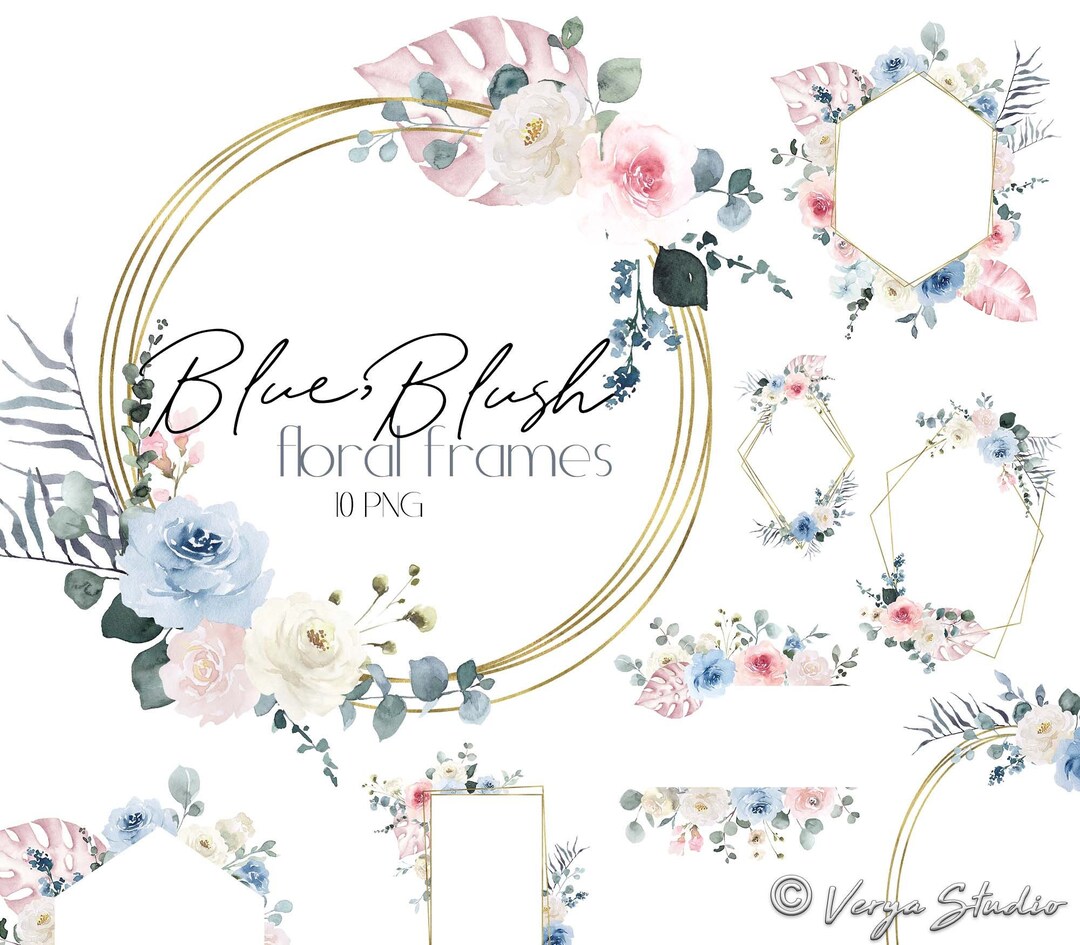 Light Blue Blush Frames Clipart Watercolor Floral Clipart Flowers Clip ...