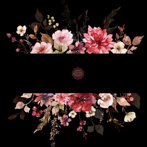 Burgundy Blush Fall Floral Frame Clipart - Watercolor Flowers Border ...